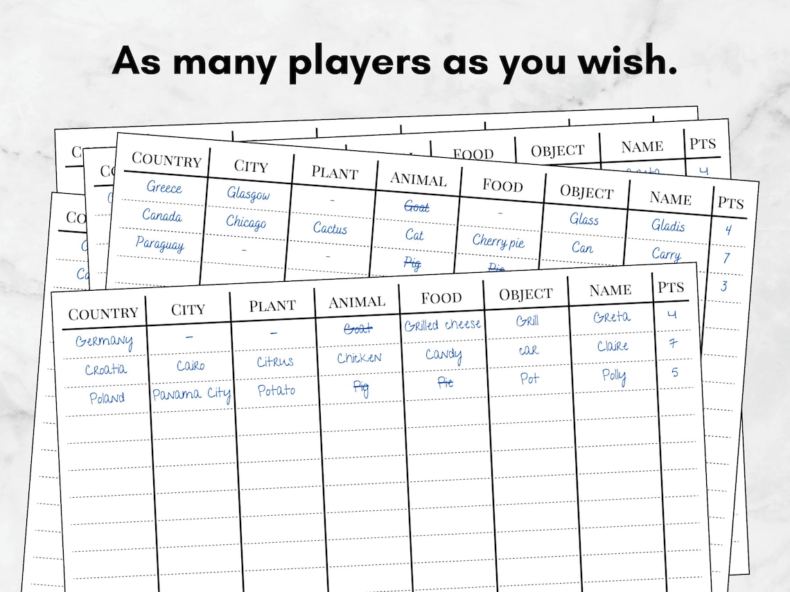 Printable Kids Game, Categories Game, Pen and Paper Game, School Game ...