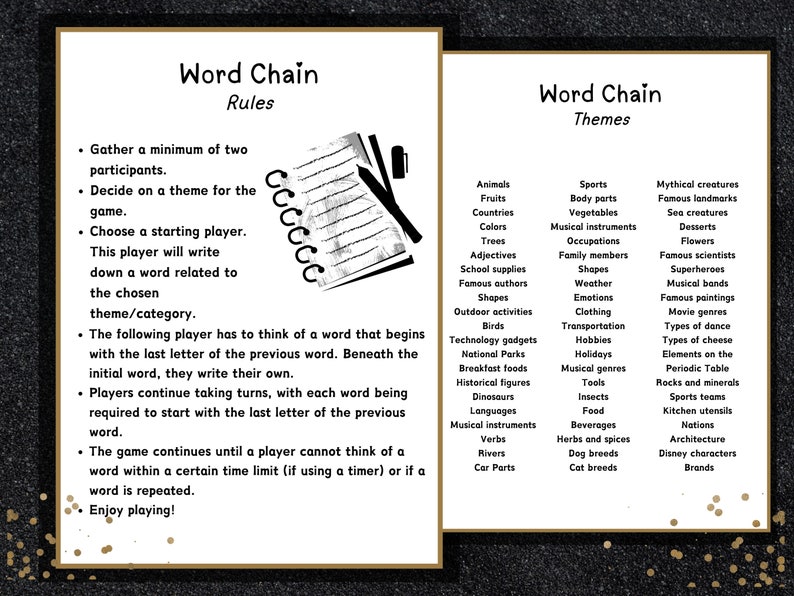 Printable Kids Game, Word Chain Game, Pen and Paper Game, School Game ...