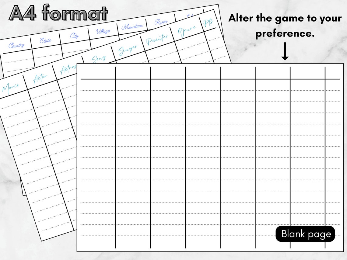 Printable Kids Game, Categories Game, Pen and Paper Game, School Game ...