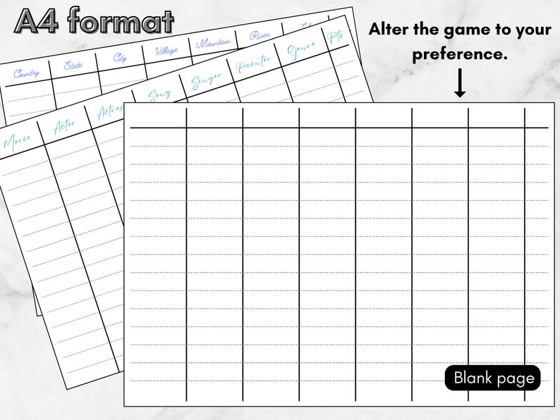 Printable Kids Game, Categories Game, Pen and Paper Game, School Game ...