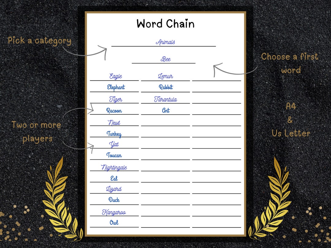 Printable Kids Game, Word Chain Game, Pen and Paper Game, School Game ...