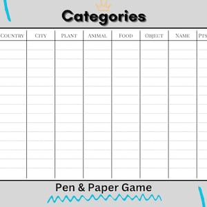 Printable Kids Game, Categories Game, Pen and Paper Game, School Game ...