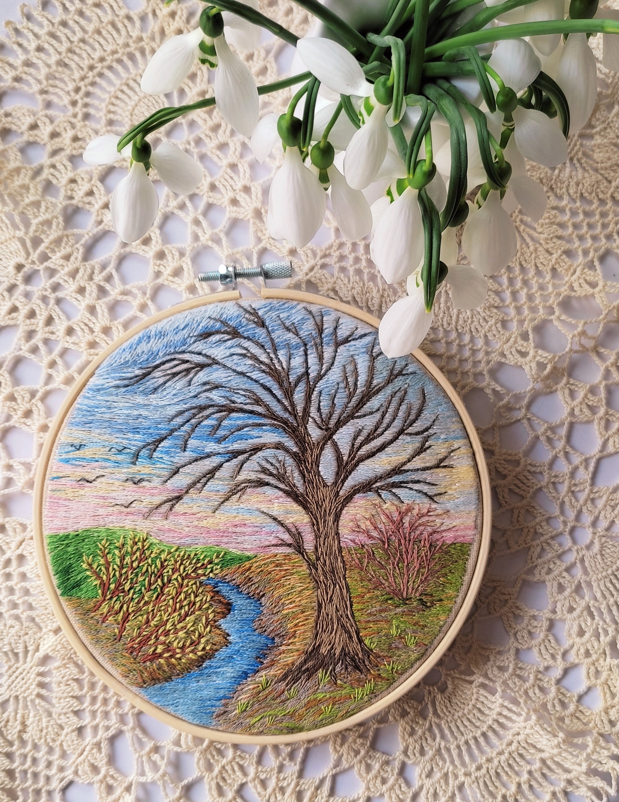 Landscape Embroidery Spring Decor Thread Painting - Etsy