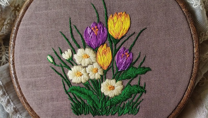 Embroidery Hoop Art, Embroidery Spring Flowers, Crocus Flowers ...