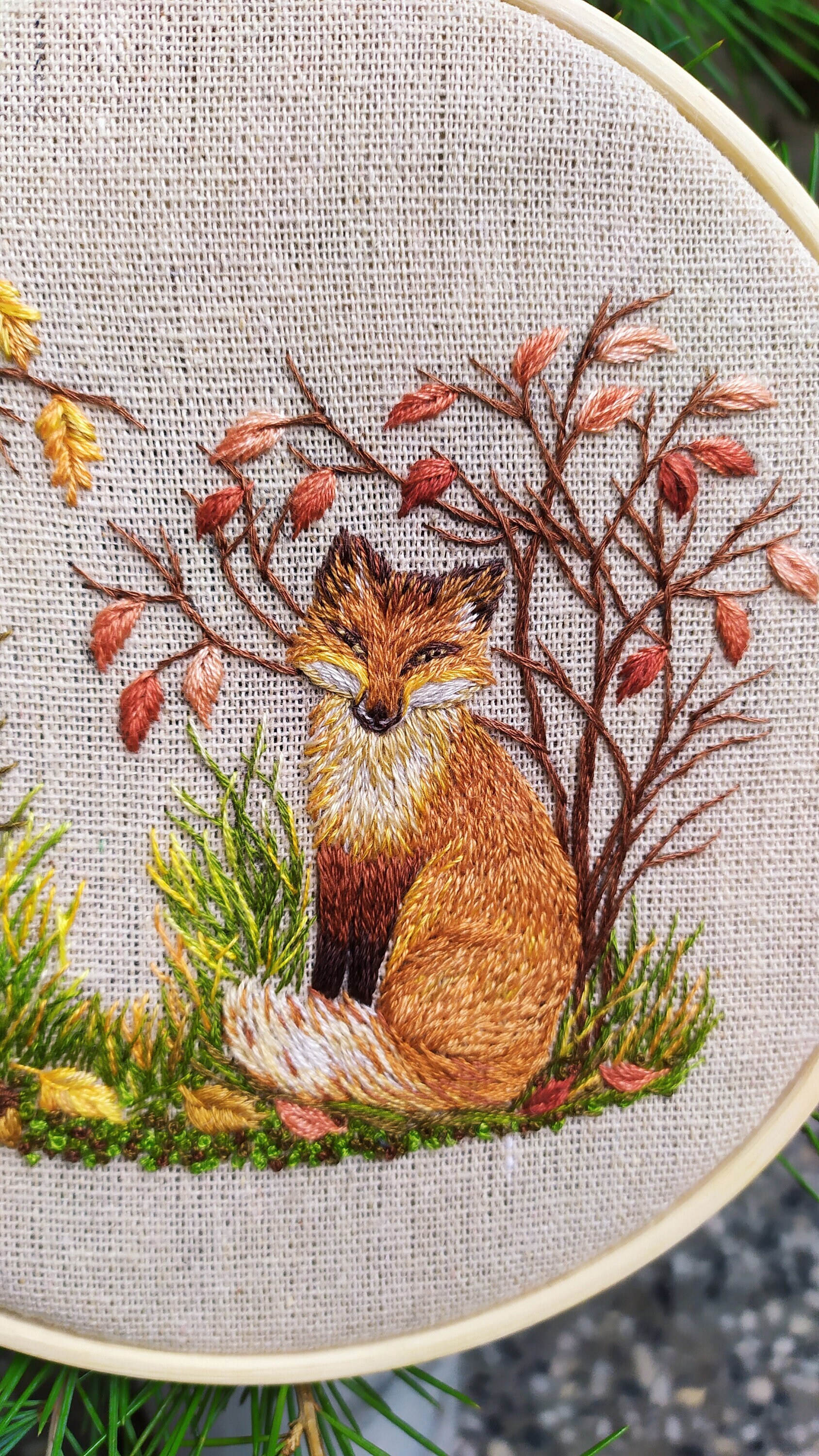 Red Fox Embroidery Art Animal Embroidery Modern Embroidery - Etsy
