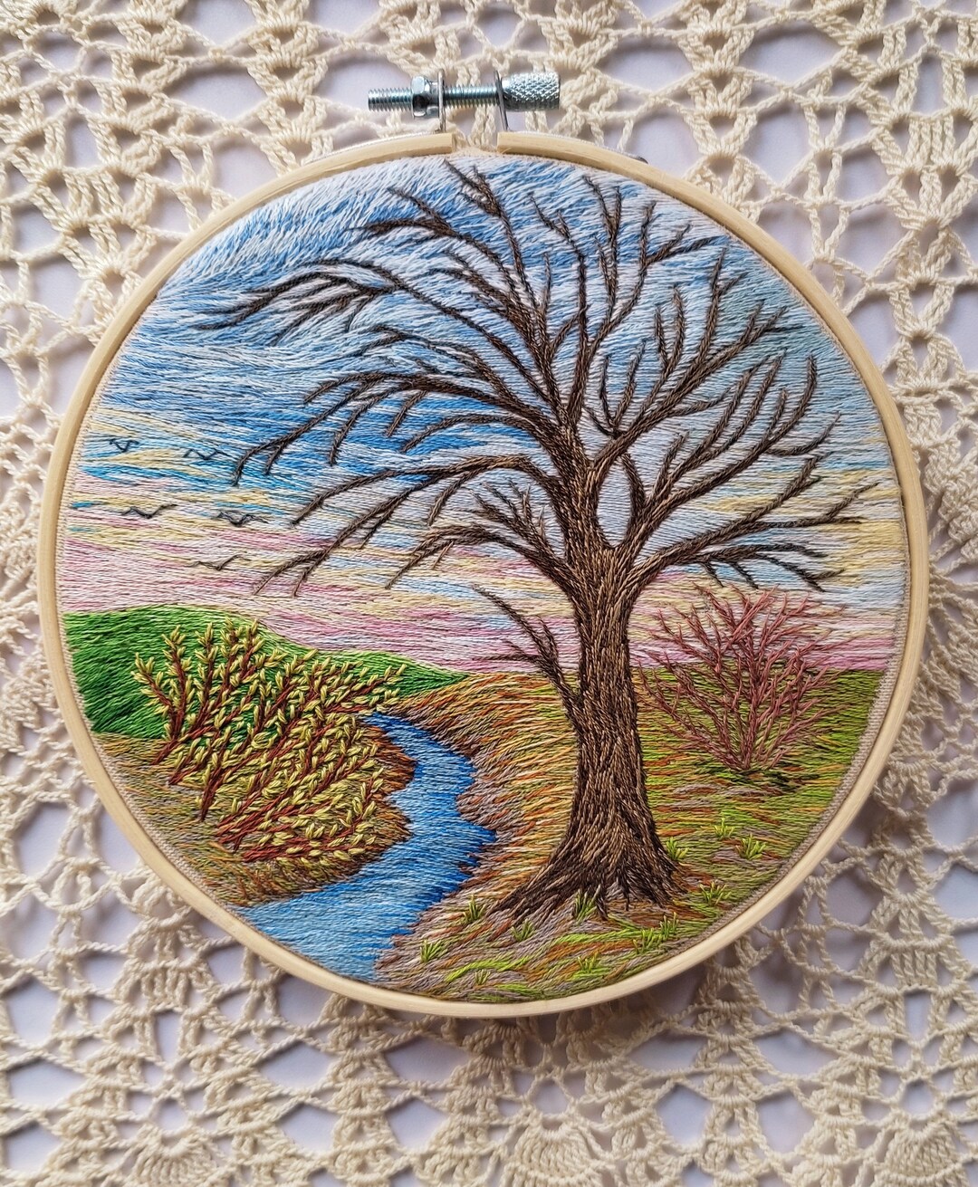 Landscape Embroidery, Spring Decor, Thread Painting, Embroidery Art ...