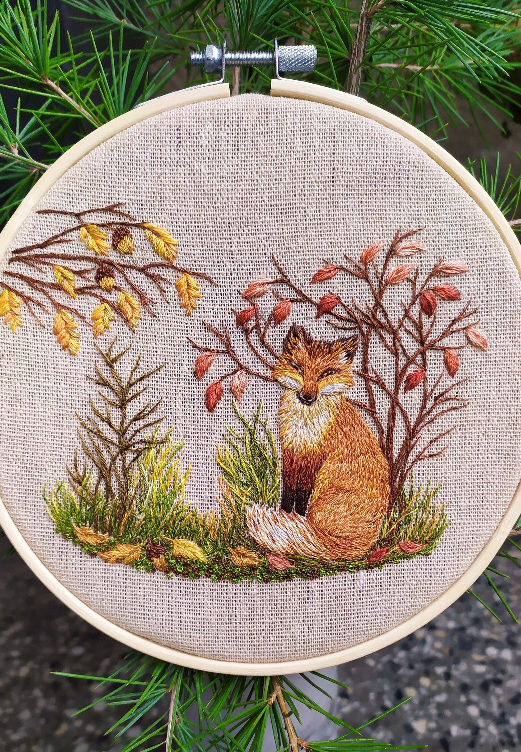 Red Fox Embroidery Art Animal Embroidery Modern Embroidery - Etsy