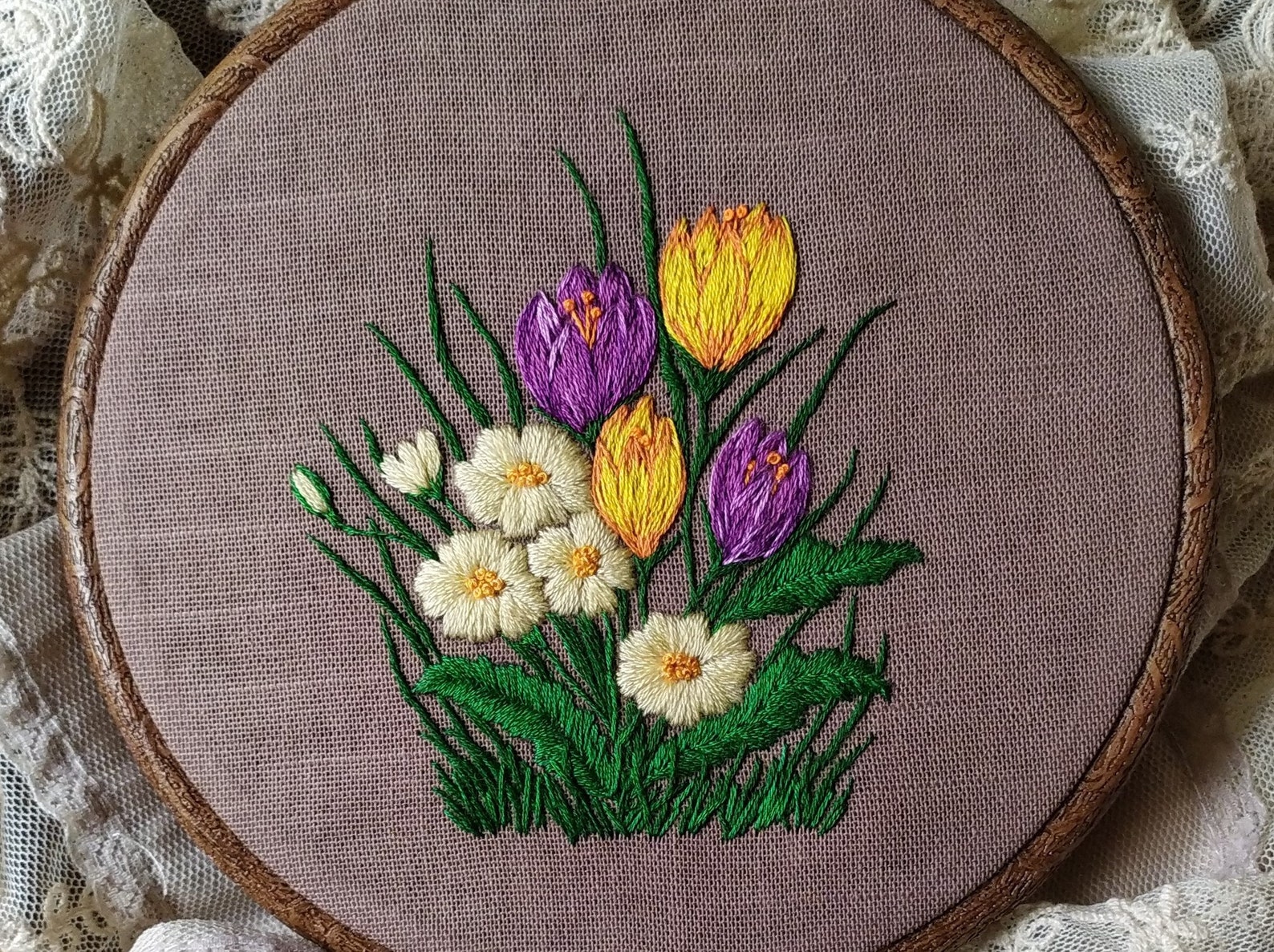 Embroidery Hoop Art, Embroidery Spring Flowers, Crocus Flowers ...