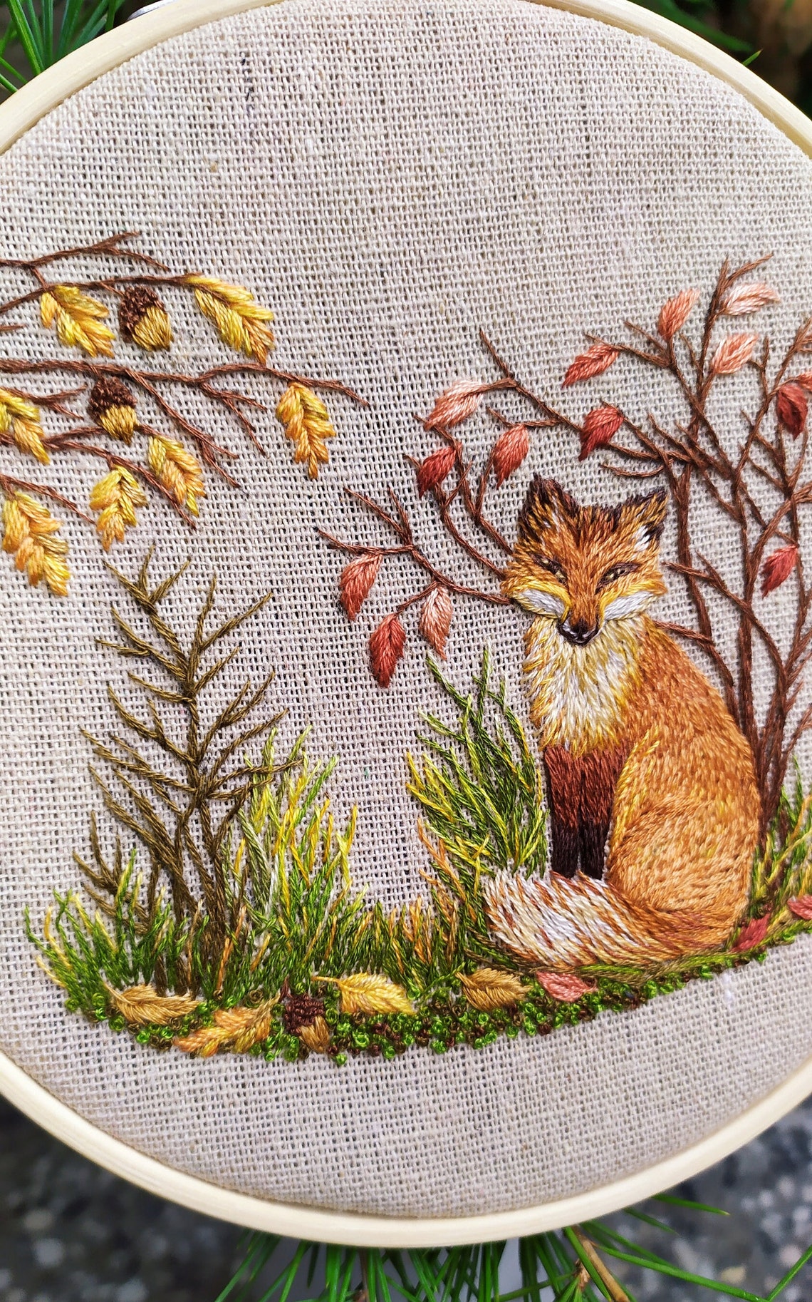 Red Fox Embroidery Art Animal Embroidery Modern Embroidery - Etsy