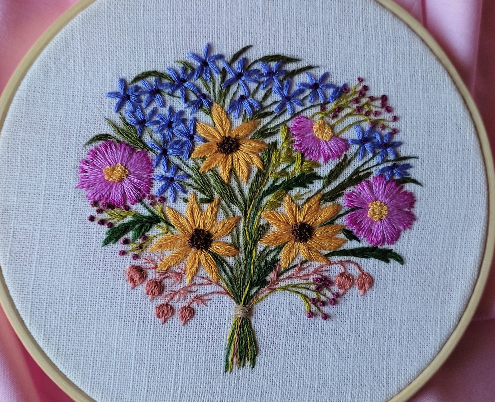 Embroidery Flowers Bouquet Of Flowers Thread Painting | Etsy