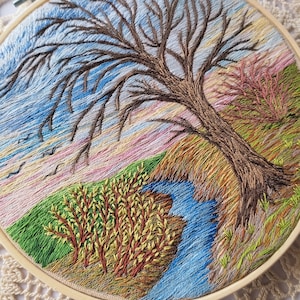 Landscape Embroidery, Spring Decor, Thread Painting, Embroidery Art ...