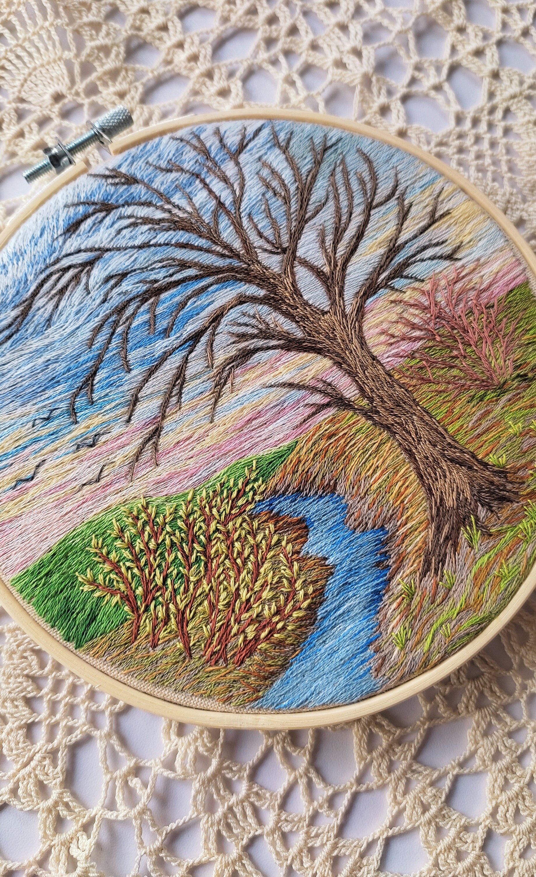 Landscape Embroidery, Spring Decor, Thread Painting, Embroidery Art ...