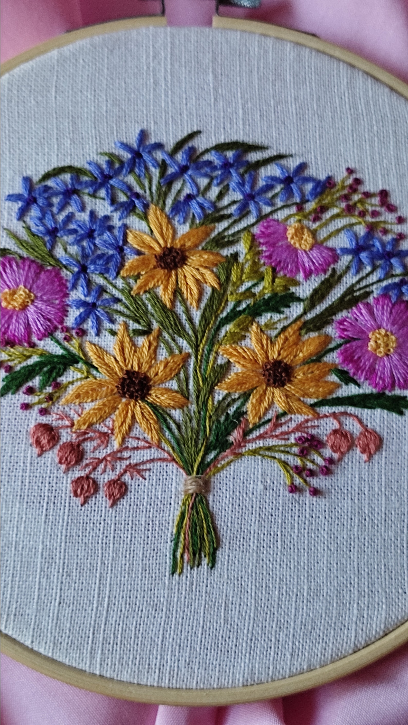 Embroidery Flowers Bouquet Of Flowers Thread Painting | Etsy