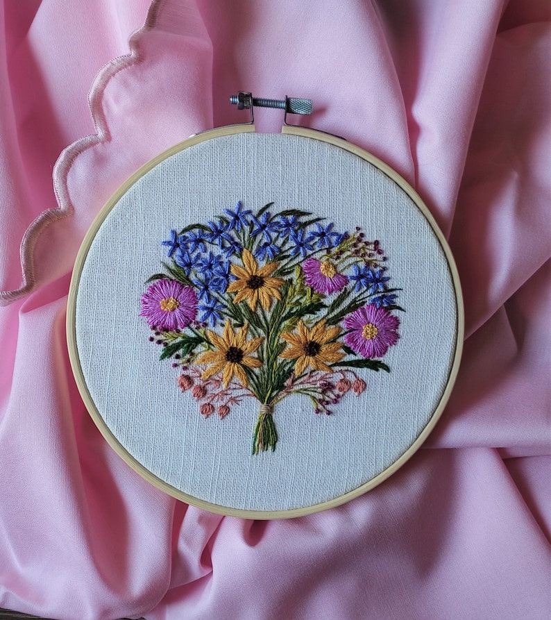 Embroidery Flowers Bouquet Of Flowers Thread Painting | Etsy
