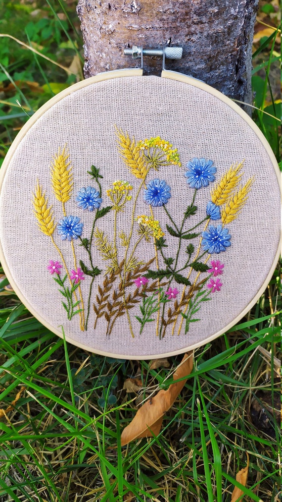 Embroidery Flowers Botanical Flowers Flowers Decor Modern - Etsy