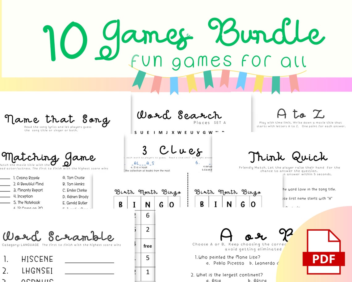 10 PDF Games Bundle Printable Games for All Ages in PDF - Etsy