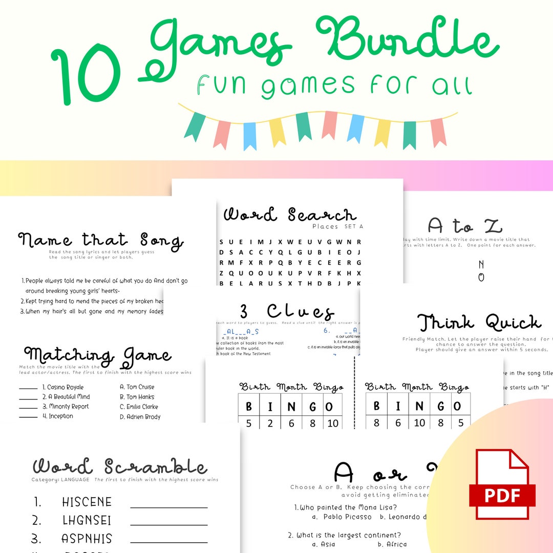 10 PDF Games Bundle | Printable Games for All Ages in PDF Format ...