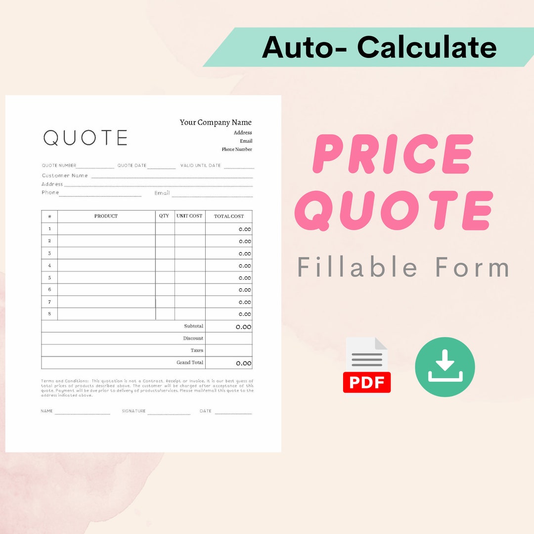 Price Quote Template Estimate Quote Template Estimate Fillable PDF Form ...