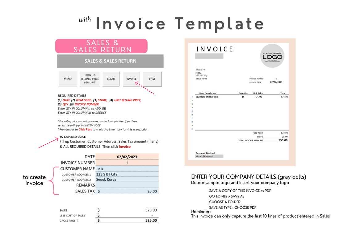 INVENTORY Tracker With Invoice Template Inventory Log Sheet - Etsy