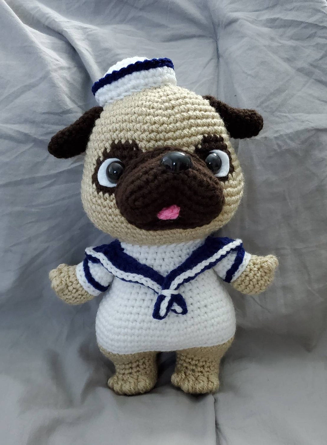 Crochet Pug Dog, Puppy Doll, Sailor, Toy, Nursery, Pug Puppy, Amigurumi ...