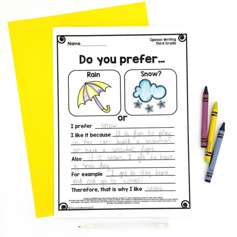 Third Grade Opinion Writing Prompts and Writing Worksheets for ...