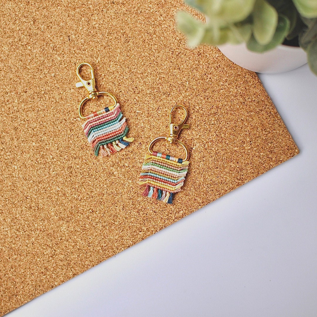 Boho Fringe Cotton Keychain, Case of Stripes Friendship Bracelet ...