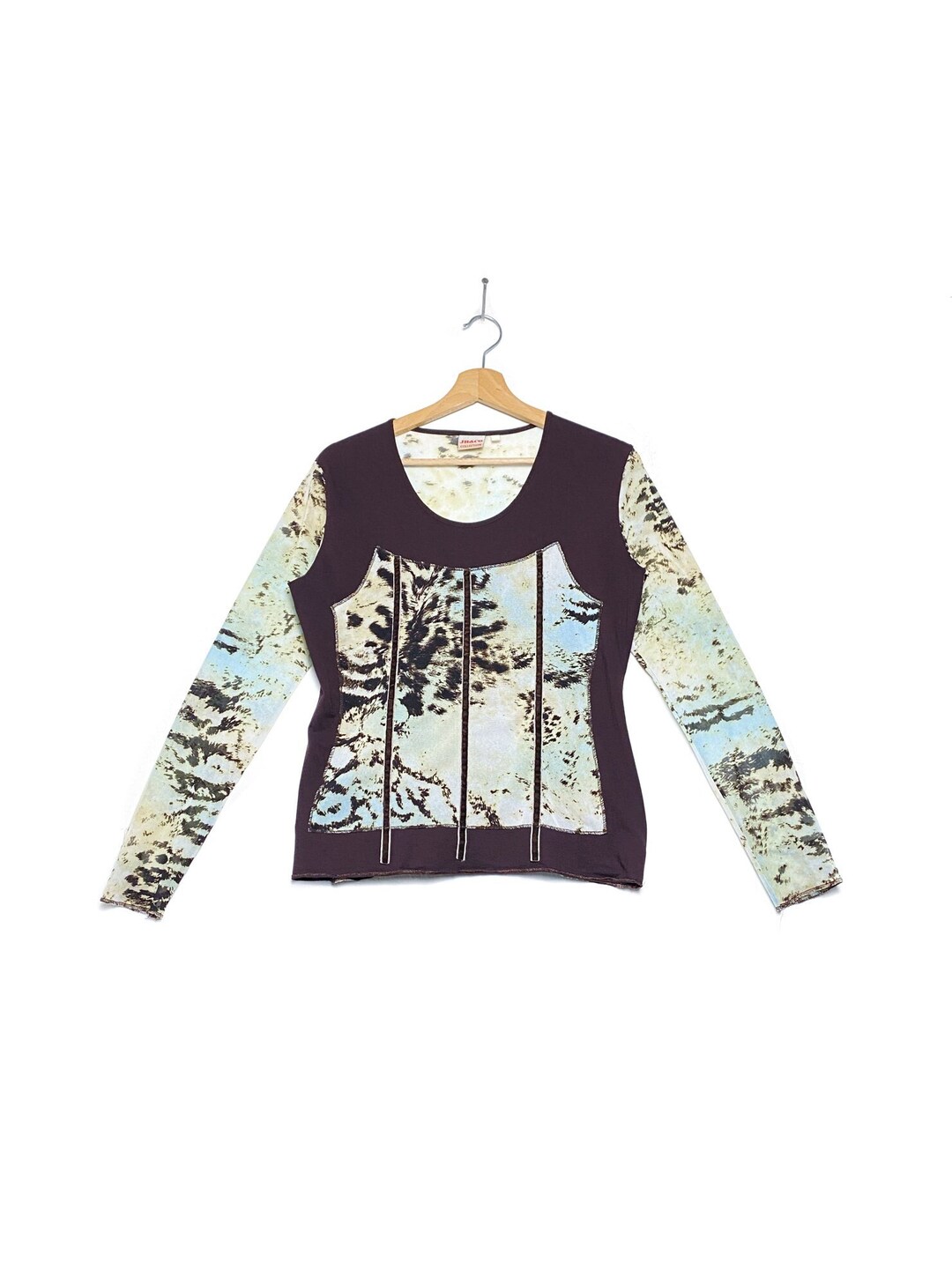 Y2K JH & CO Semi Sheer Mesh Crop Top, 90s Dye Style Mesh Top, Abstract ...