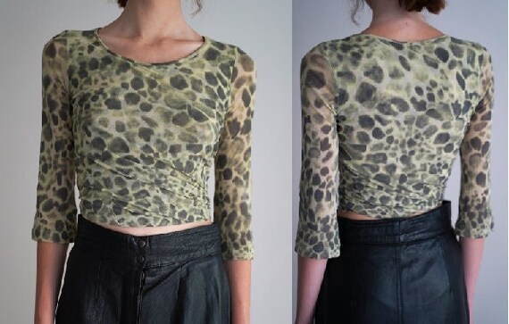 y2k Cavalli jeans mesh crop top, vintage green leopar… - Gem