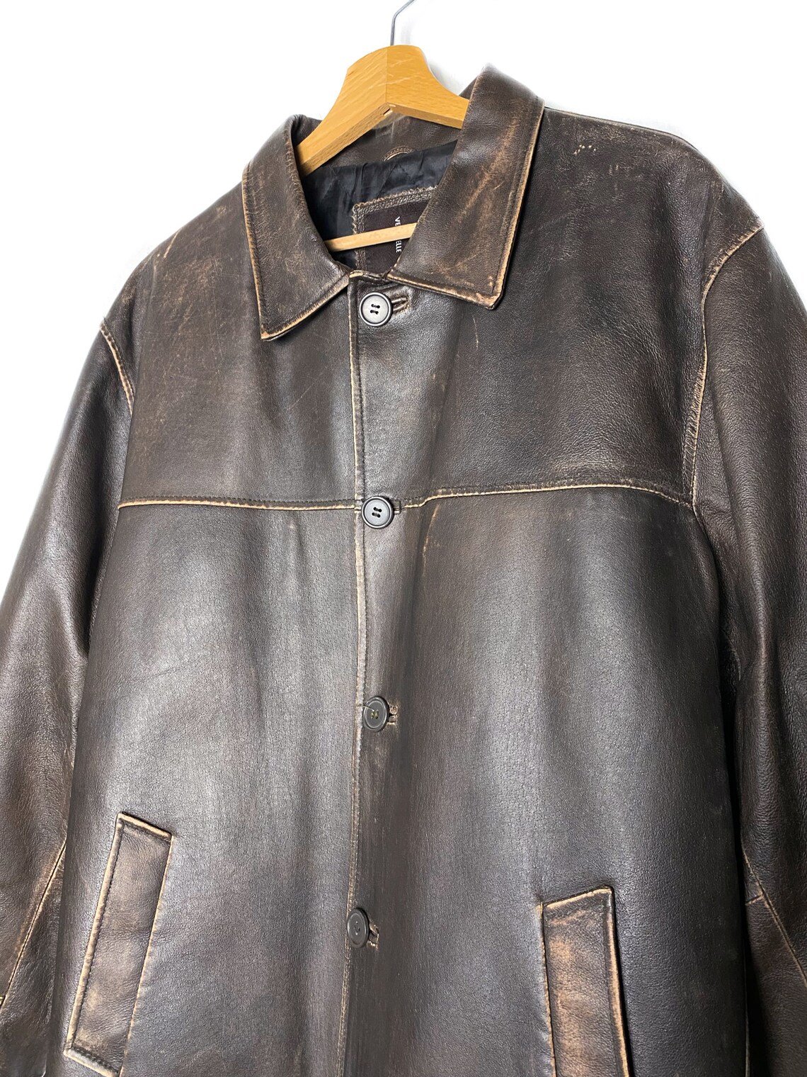 1990s Boxy Fit Leather Jacket, Vintage Distressed Leather Coat, Unisex ...