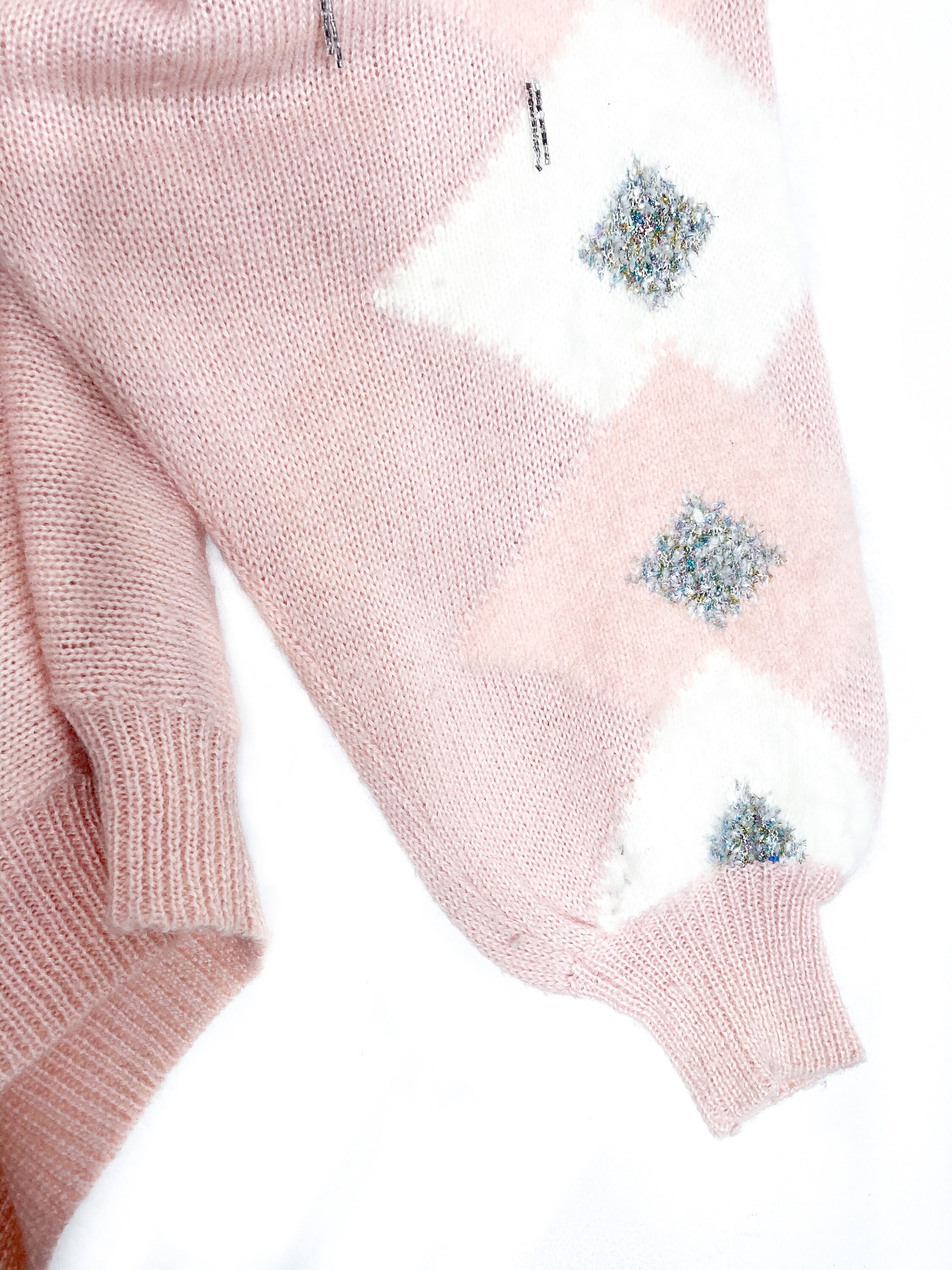 ANGORA WOOL Baby Pink Cream Color Pullover, Beads Embellishment Batwing ...