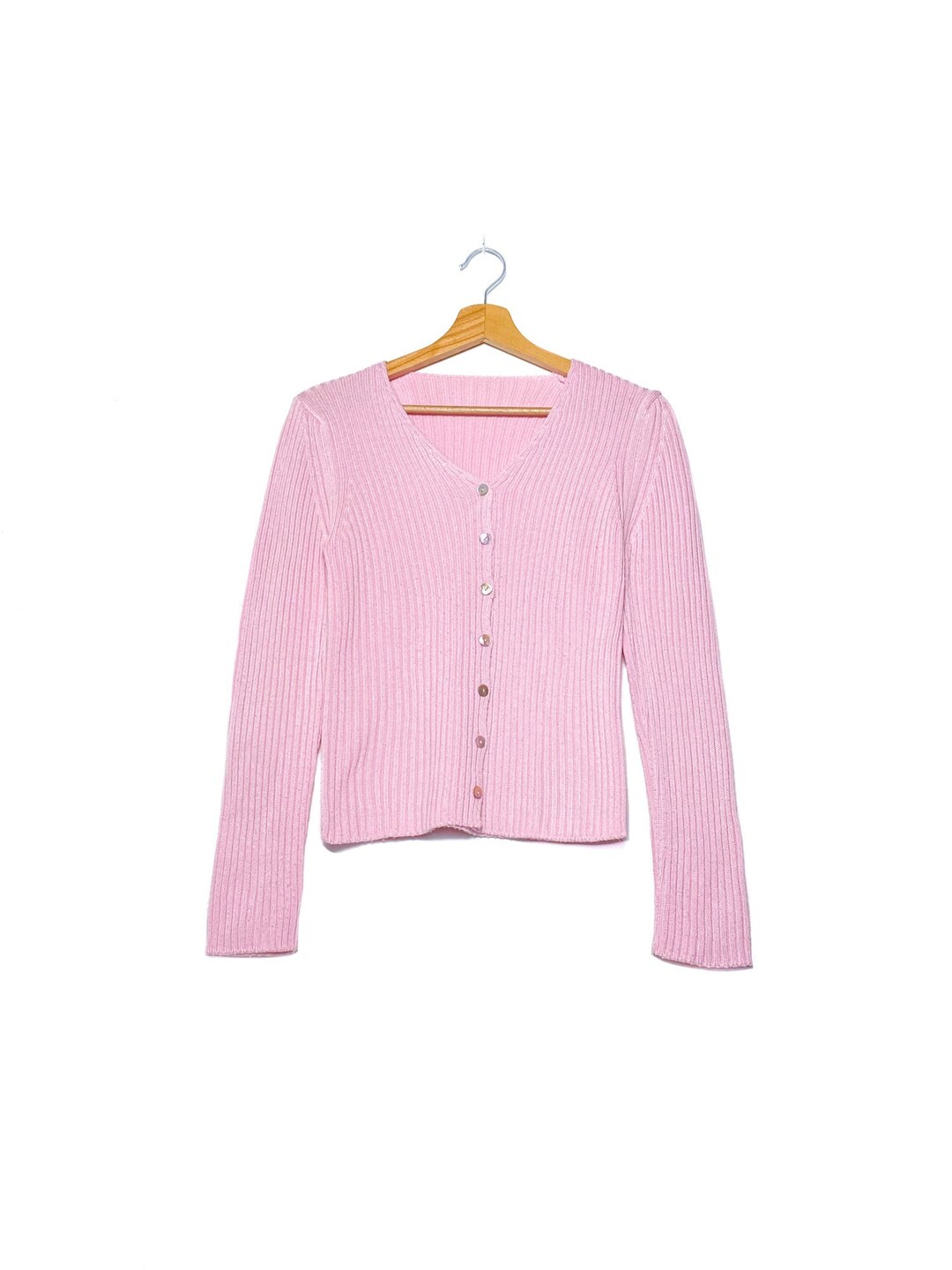 Y2k Aesthetic Ribbed Sweater, 2000s Vintage Baby Pink Button Down ...