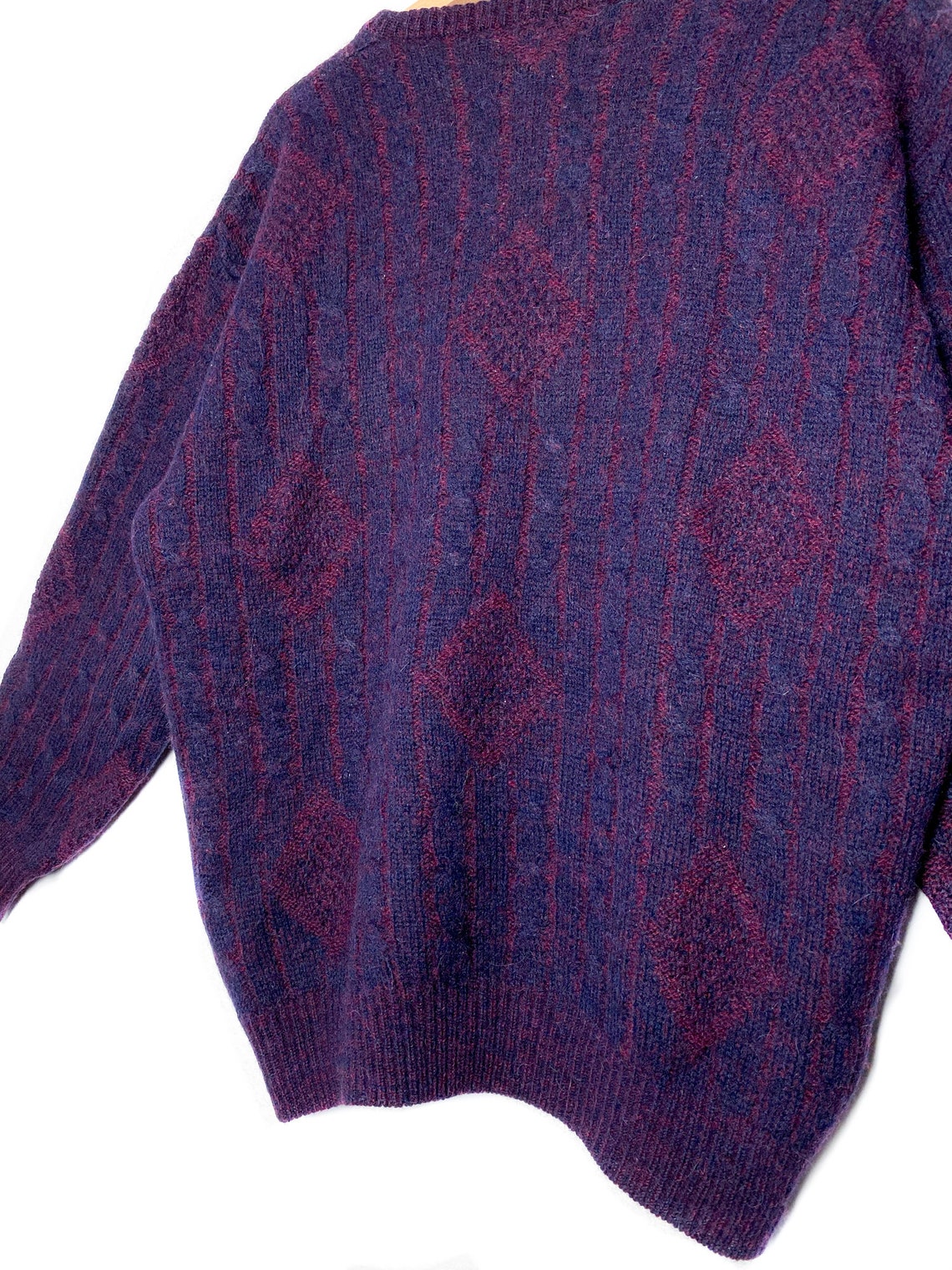 70s 80s Alpaca Braids Jumper, VINTAGE Blue Purple Oversize Sweater. Quality Alpaca Wool Braid ...