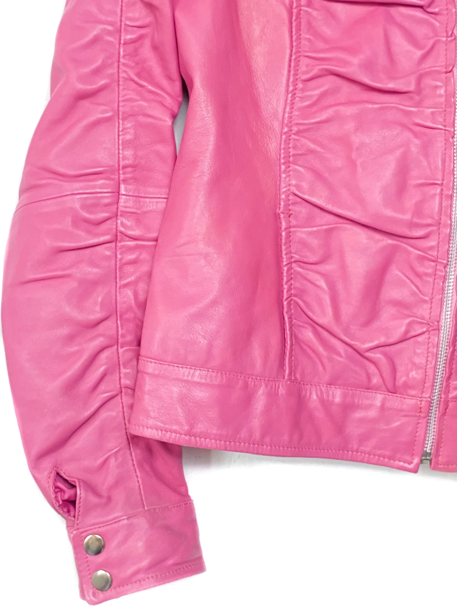 Y2K Bubble Pink Leather Bomber Jacket, 2000s Vintage Kidcore Soft ...