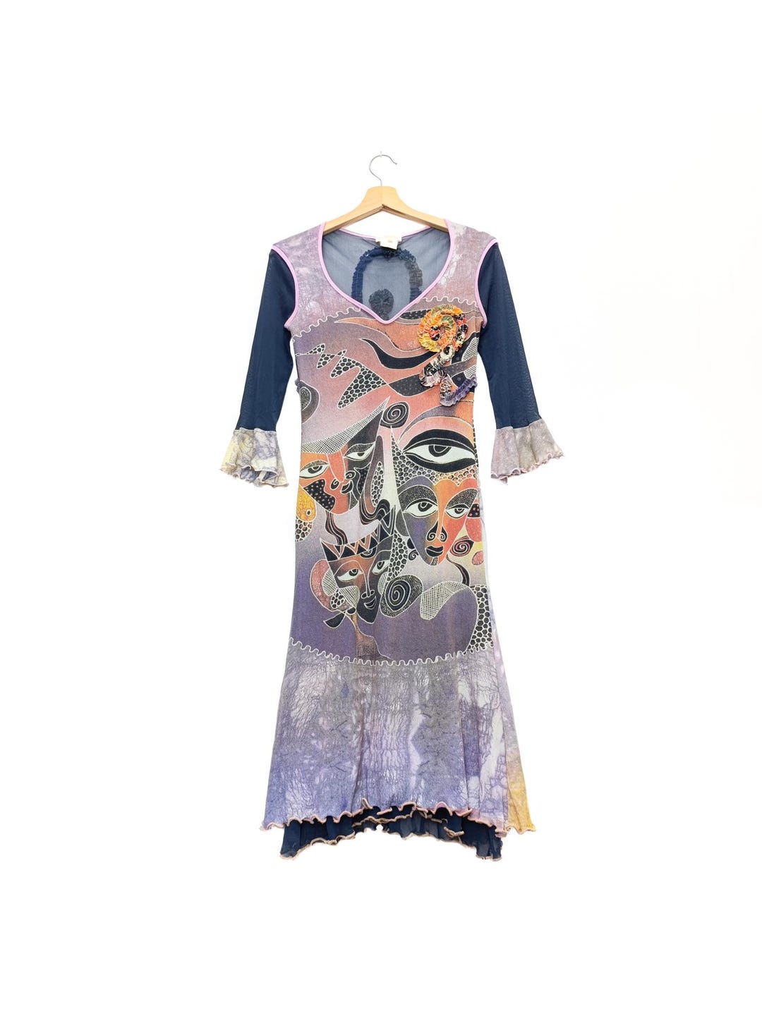 Y2k Mask Graphic Printed Mesh Midi Dress, With a Cut Out Heart Shape ...