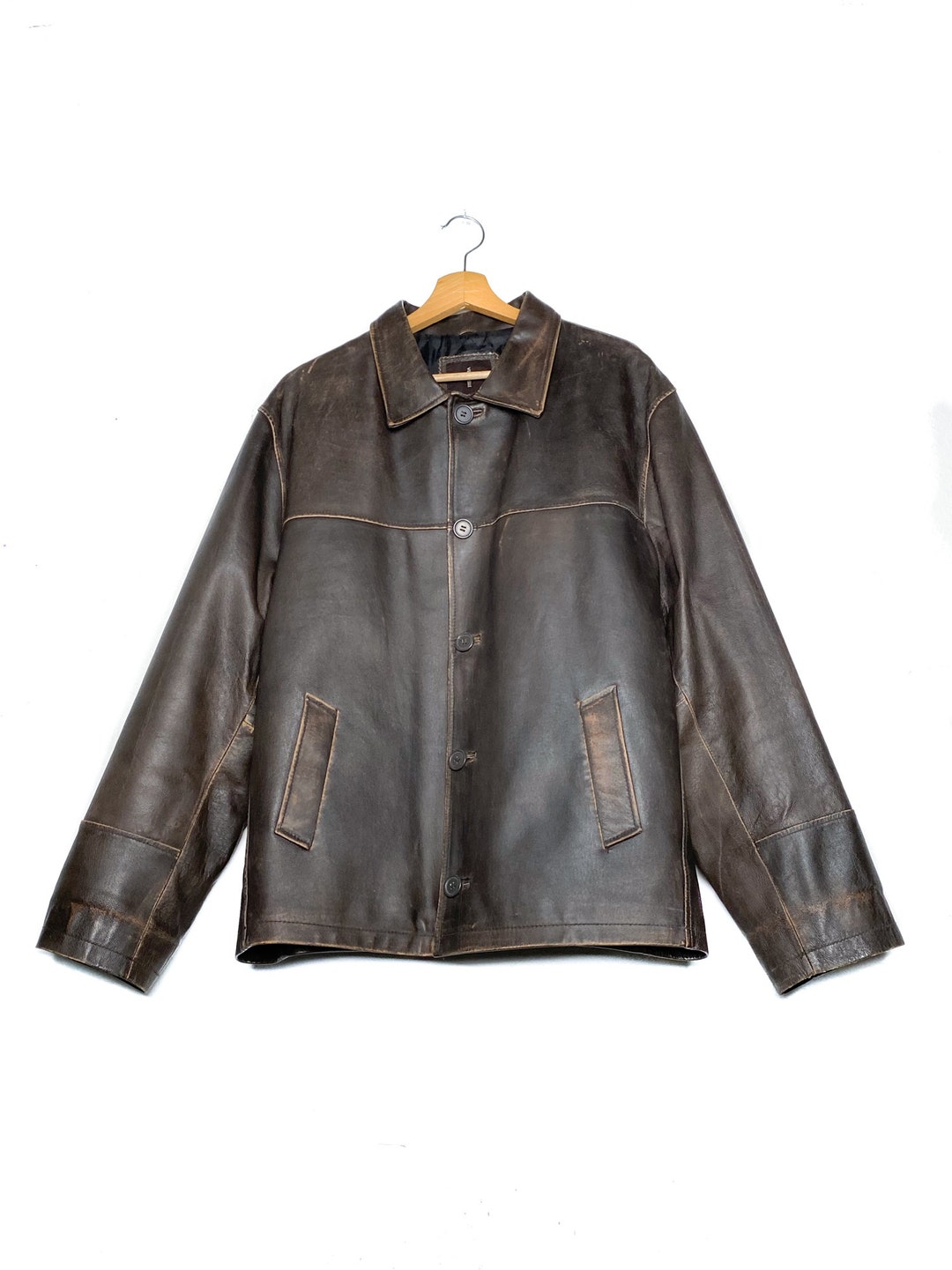 1990s Boxy Fit Leather Jacket, Vintage Distressed Leather Coat, Unisex ...