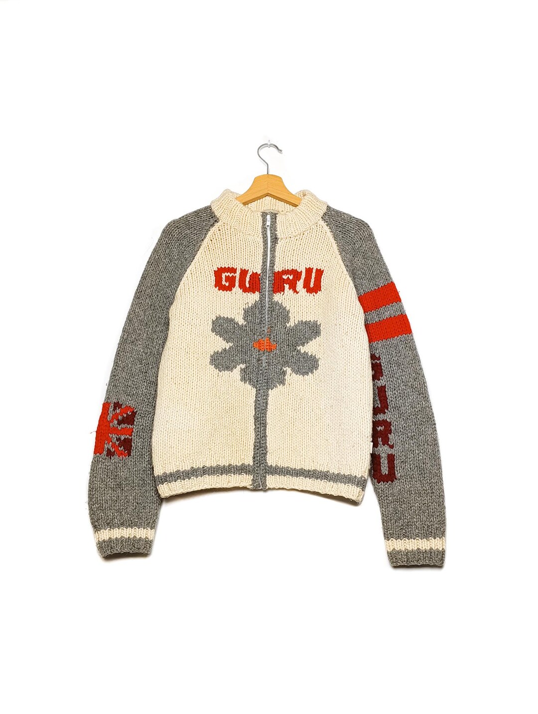 90s Rare 'guru' Chunky Knit Heavy Wool Sweater, Super Cute, Multicolor ...