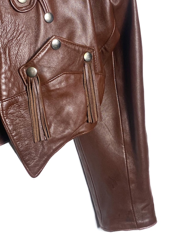 iconic 1980s brown leather bolero jacket, studs & tas… - Gem