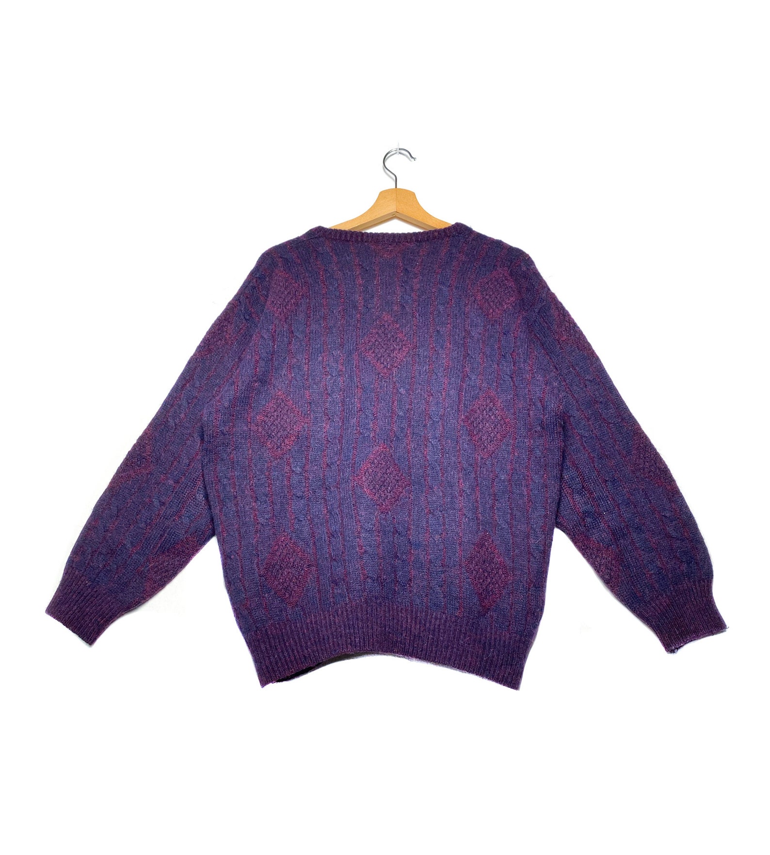 70s 80s Alpaca Braids Jumper, VINTAGE Blue Purple Oversize Sweater. Quality Alpaca Wool Braid ...