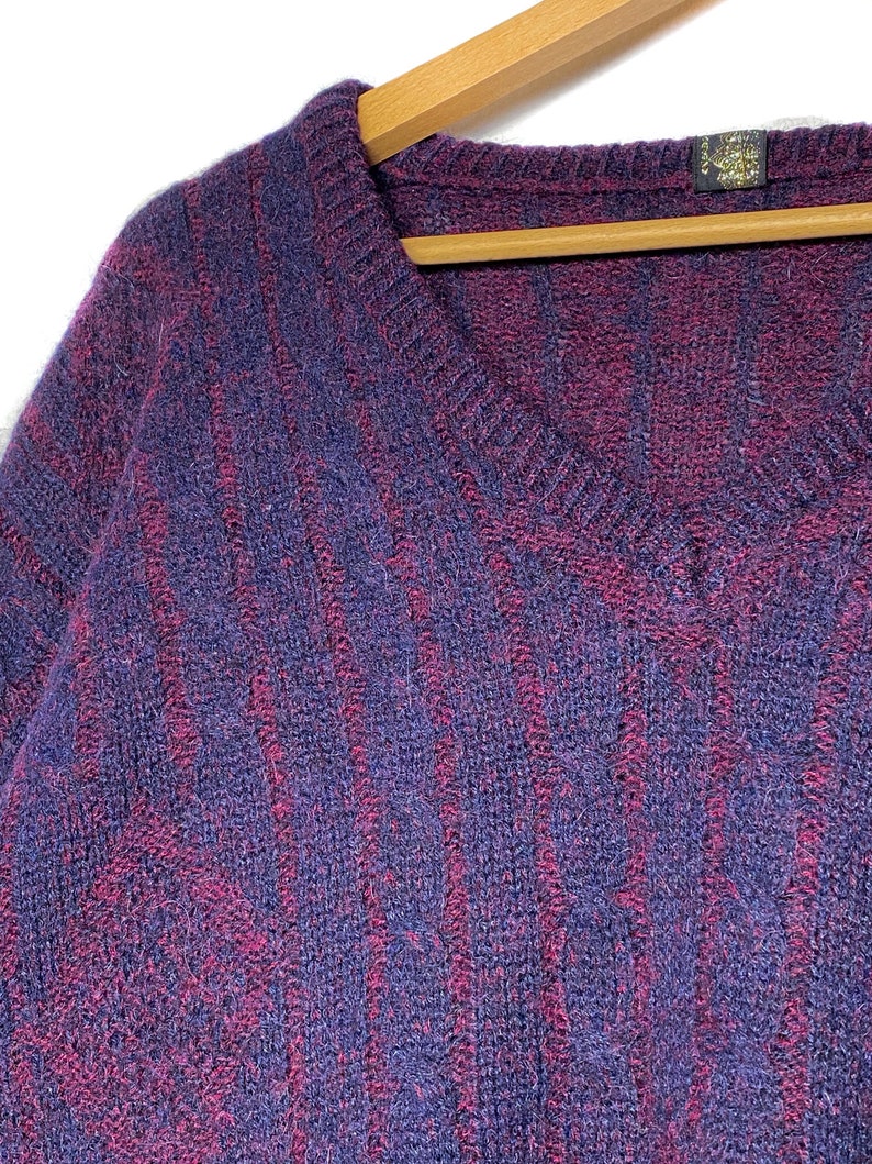 70s 80s Alpaca Braids Jumper, VINTAGE Blue Purple Oversize Sweater. Quality Alpaca Wool Braid ...