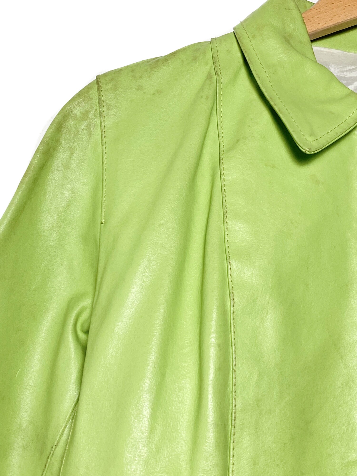 Y2K Lime Green Minimalist Leather Biker, Boxy Cropped Fit - Etsy