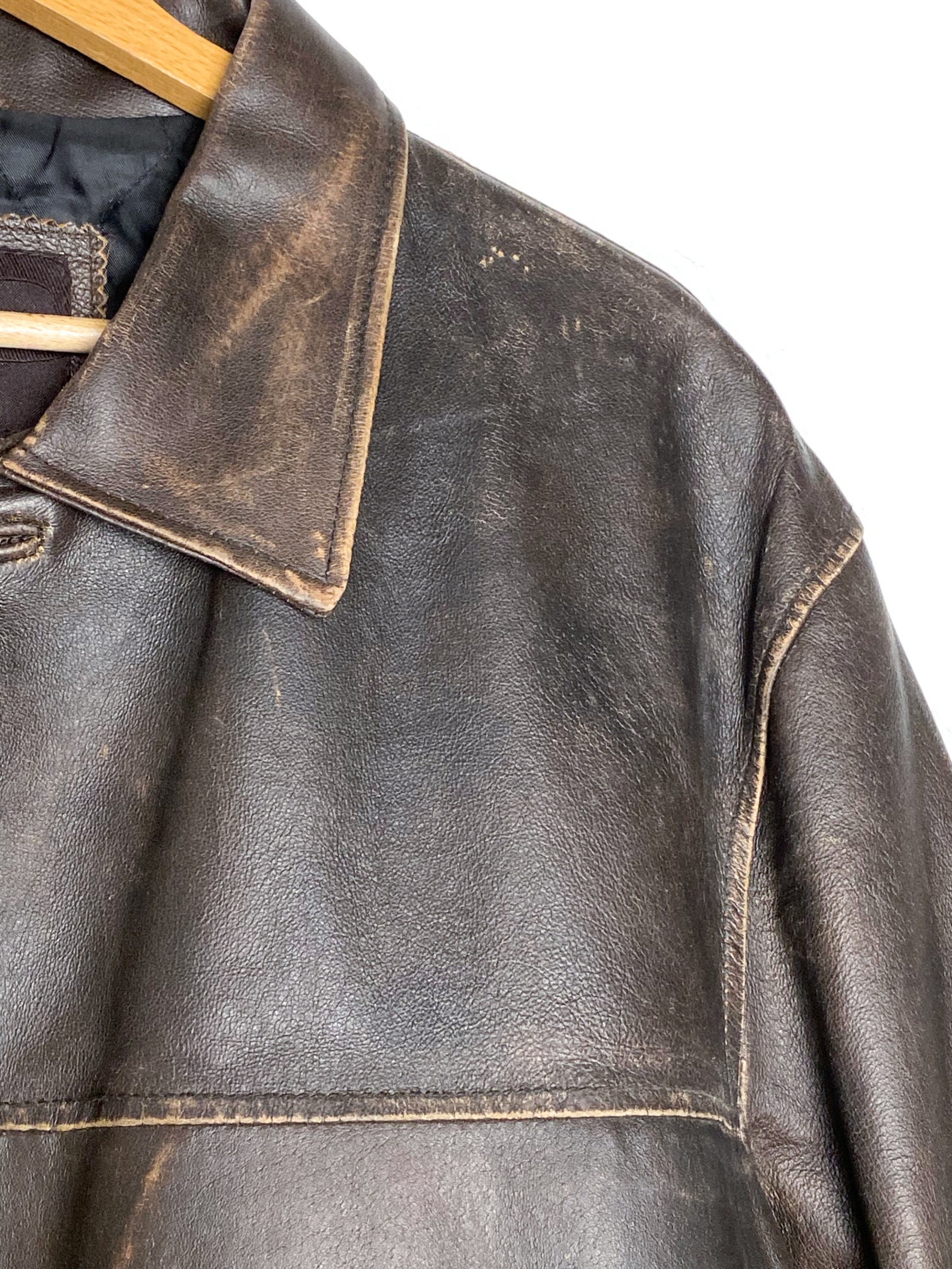 1990s Boxy Fit Leather Jacket, Vintage Distressed Leather Coat, Unisex ...