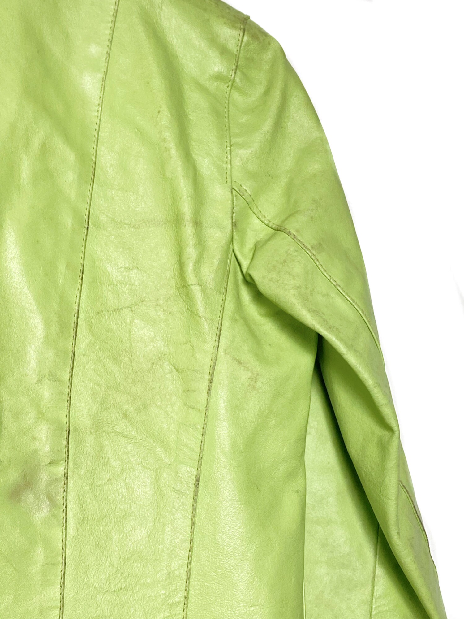Y2K Lime Green Minimalist Leather Biker, Boxy Cropped Fit - Etsy