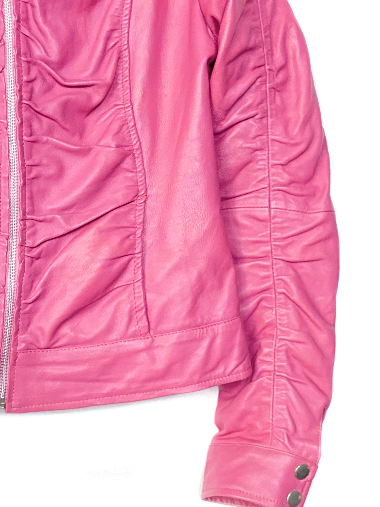 Y2K Bubble Pink Leather Bomber Jacket 2000s Vintage Kidcore - Etsy