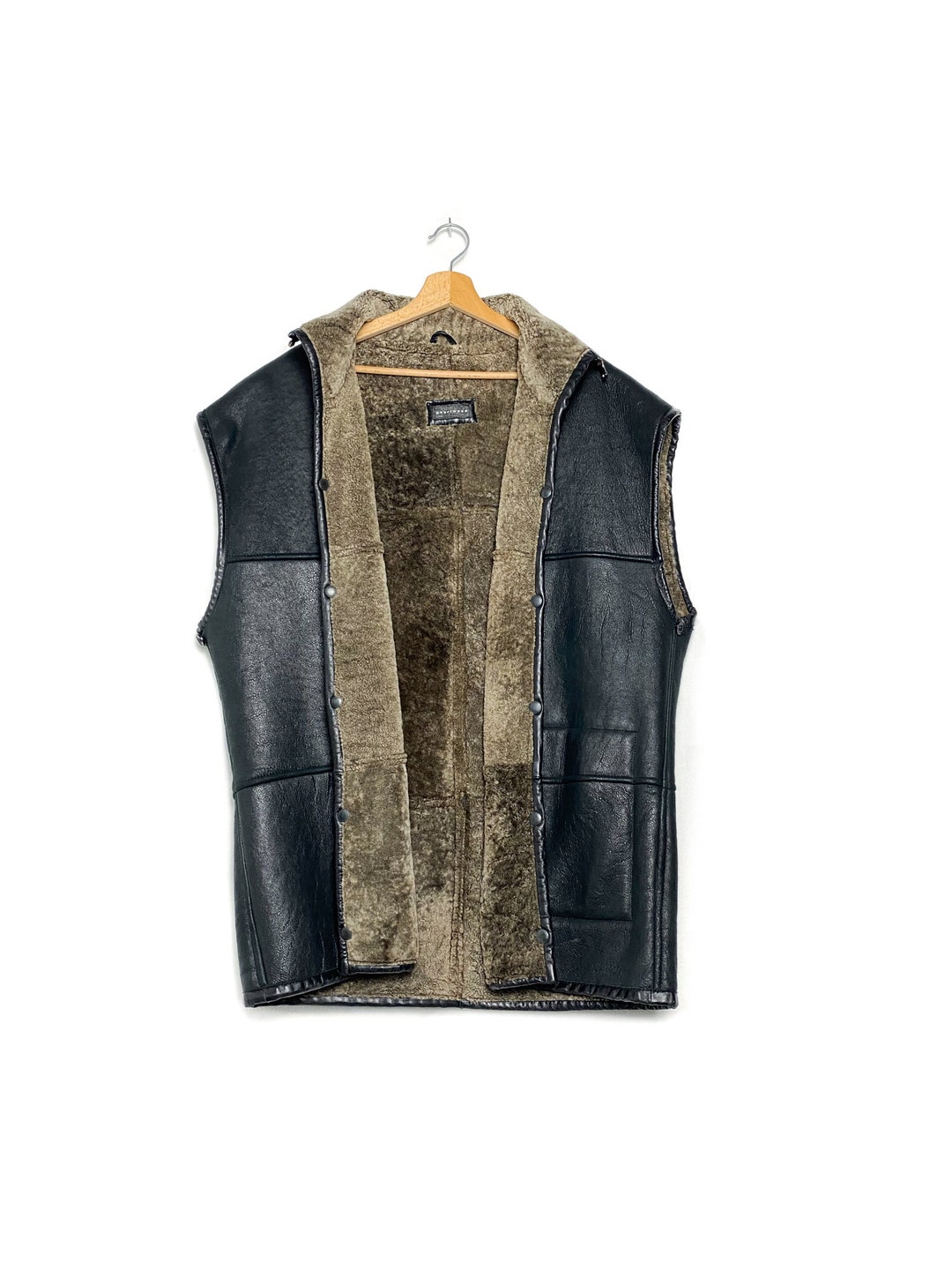 Y2k Minimalist Black Shearling Vest Coat Oversize 00s Long - Etsy