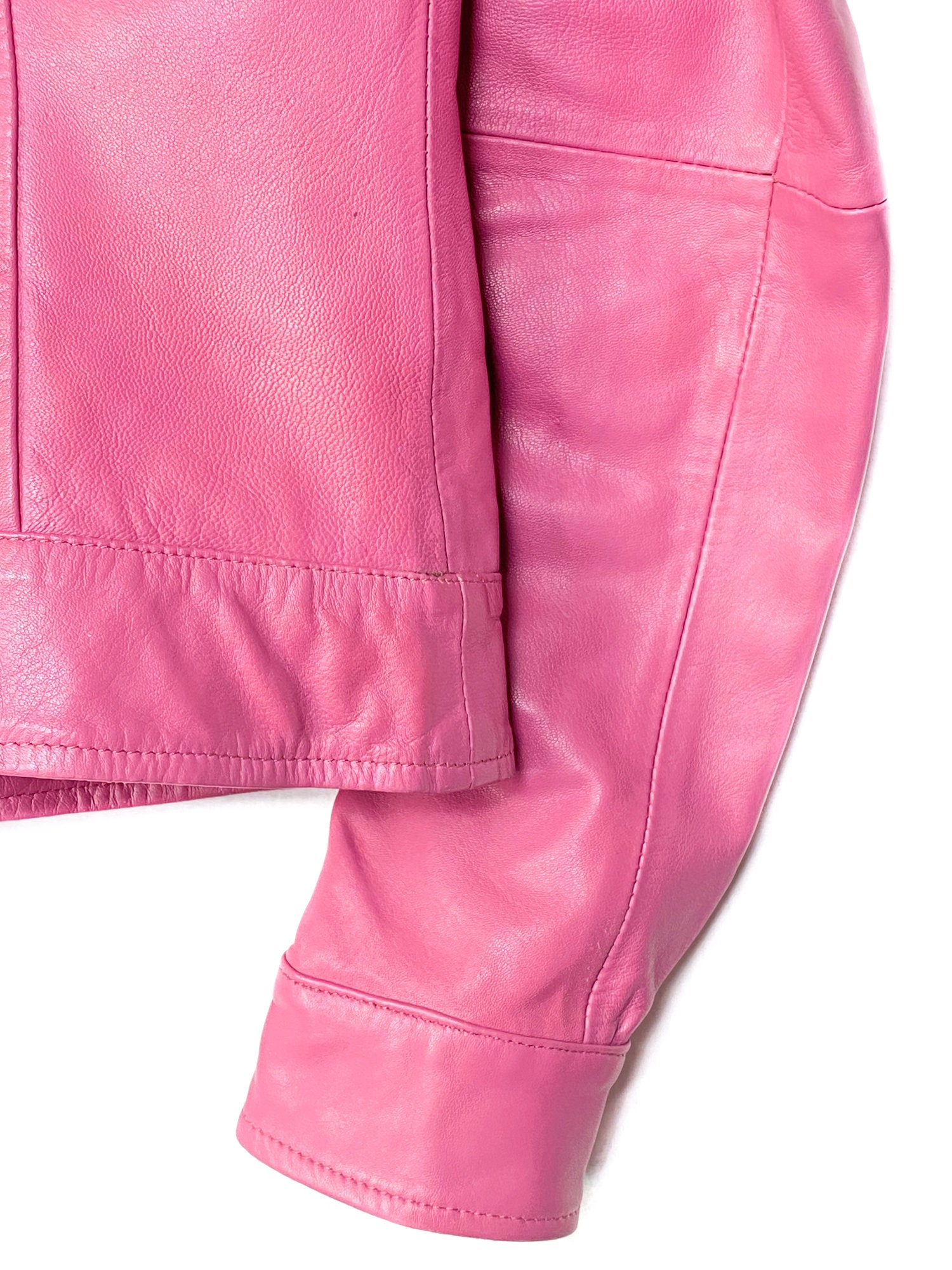 Y2K Bubble Pink Leather Bomber Jacket, 2000s Vintage Kidcore Soft ...