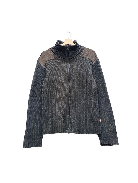 2000s ribbed zip up sweater, y2k Aesthetic unisex Swe… - Gem