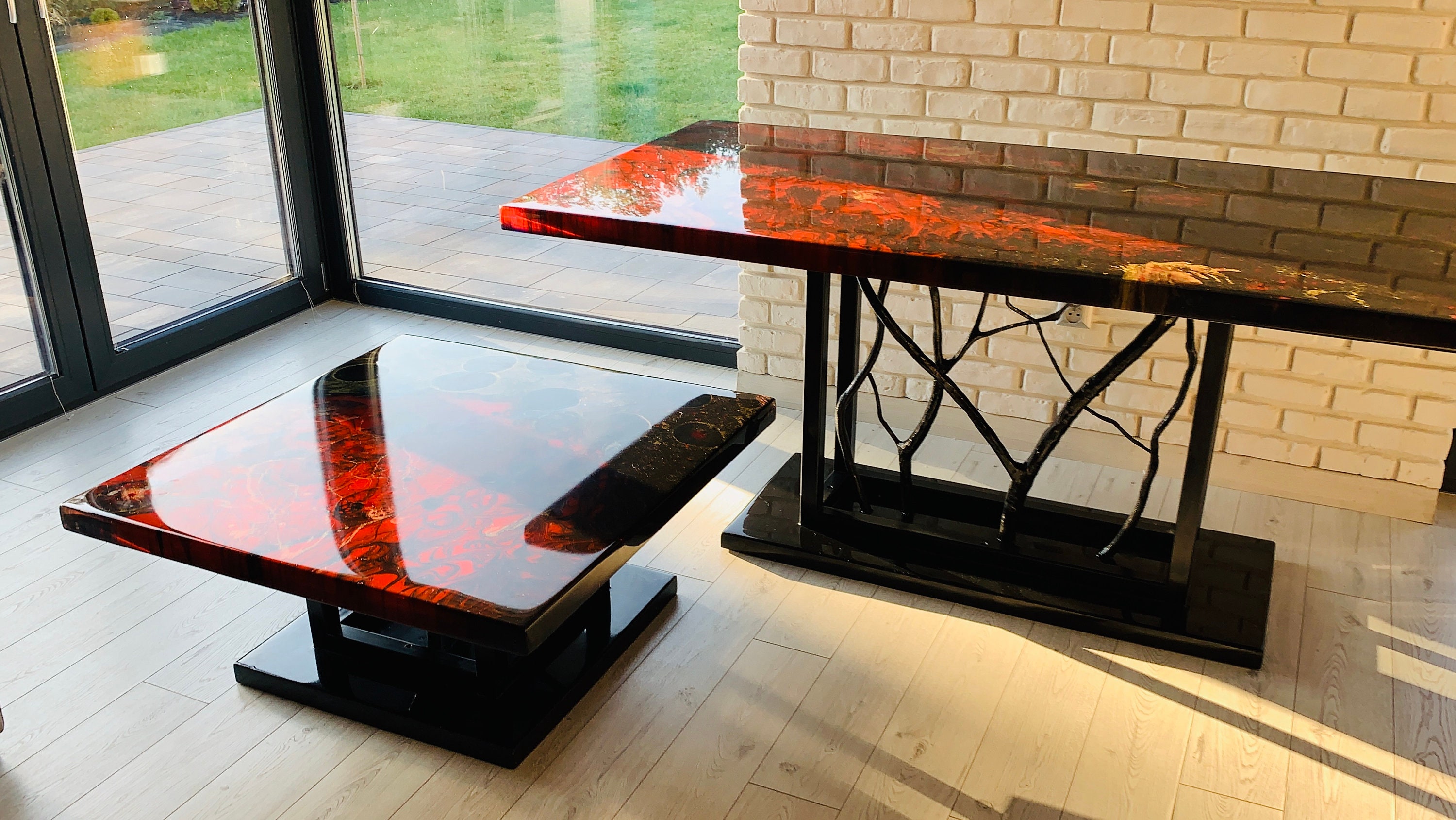 Custom Made Unique Dining Table With Hand-painted Epoxy Resin Top and ...
