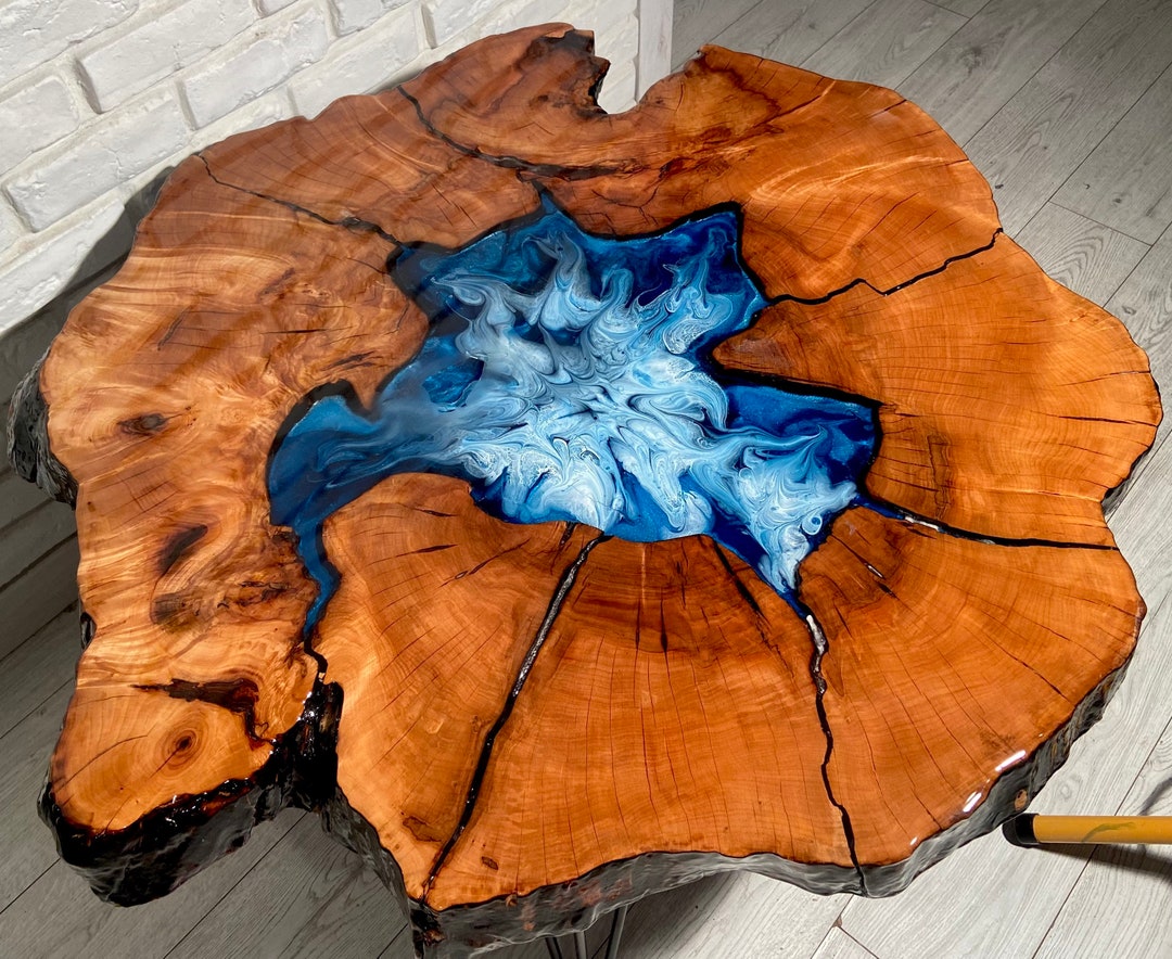 Designer Wohnzimmertisch Epoxidharz Harz Baumkante Natur Living Edge ...