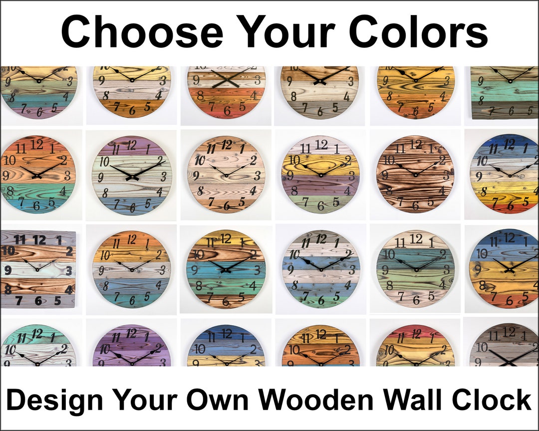 Design Your Own Rustic Wooden Wall Clock - Custom Colors, Handmade ...