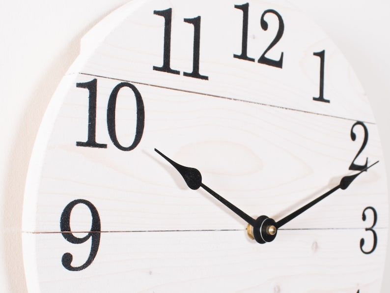White Stain Solid Wood Handmade Wall Clock, Minimalist Wooden Clock ...